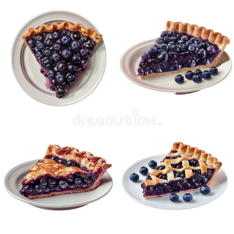 Four Slices of Blueberry Pie on White Plates Stock Photo - Illustration ...