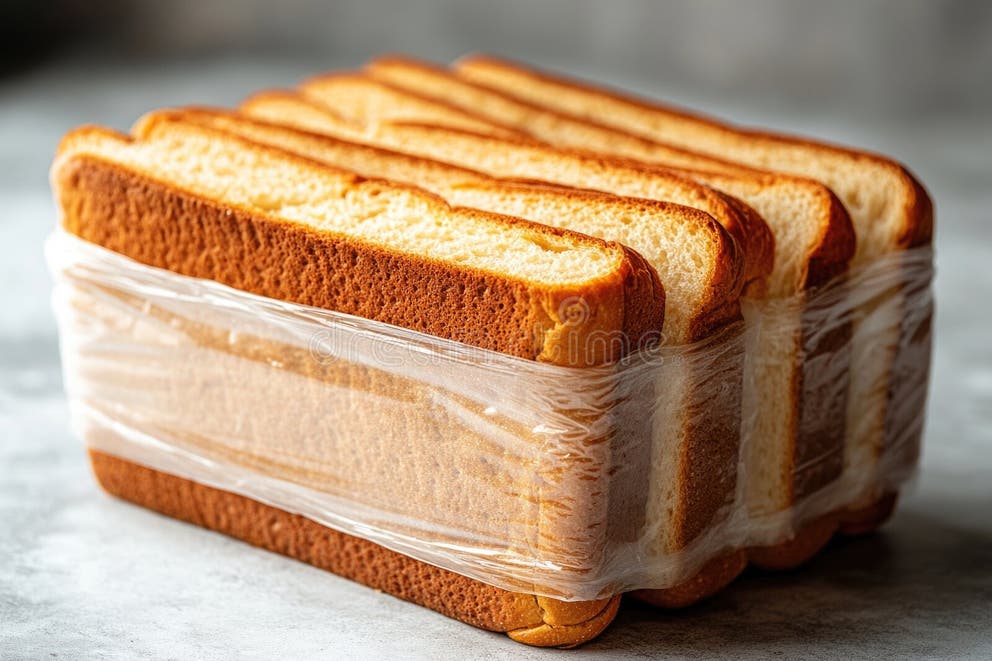 Four Slices of Bread Wrapped in Plastic for Storage or Transportation ...