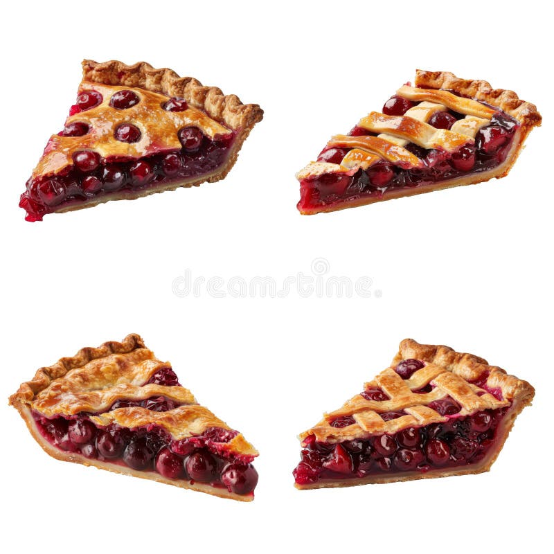 Four Slices of Cherry Pie Isolated Stock Photo - Illustration of ...