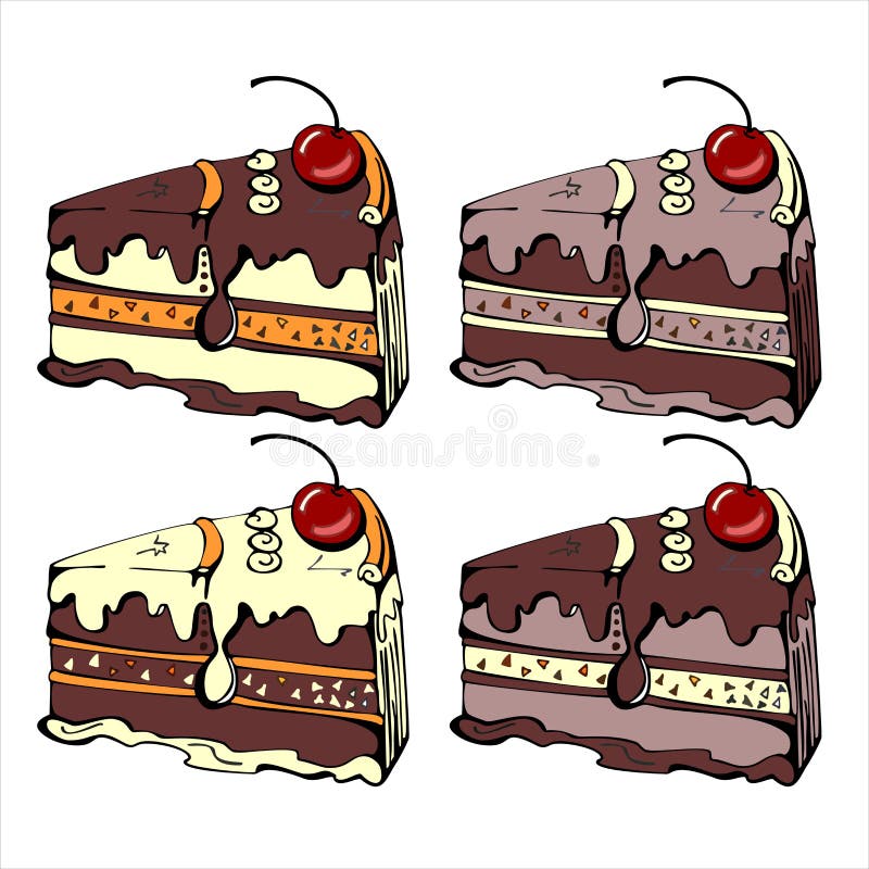 Four Slices of Chocolate Cake Stock Vector - Illustration of four ...