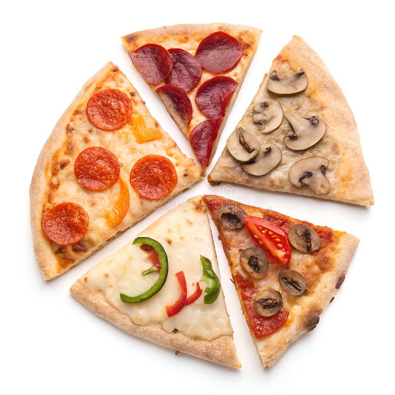Four Slices of Pizza with Different Toppings on Them Isolated on White ...