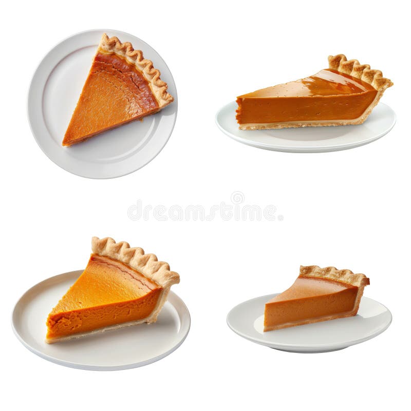 Four Slices of Pumpkin Pie on White Plates Stock Photo - Illustration ...