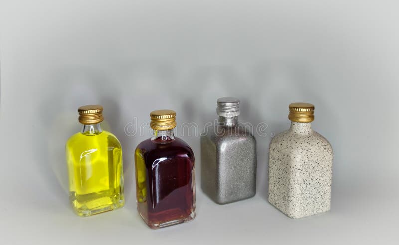 Four Small Bottles of Liquor and Alcohol of Different Flavors, Drink ...