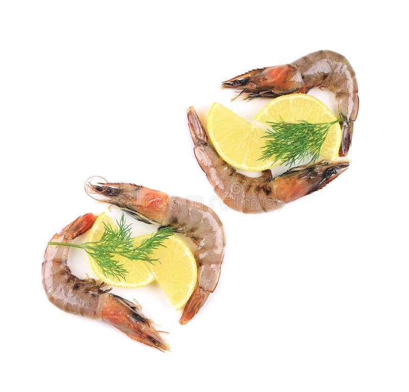 Four Small Raw Shrimp with Lemon Stock Photo - Image of restaurant ...