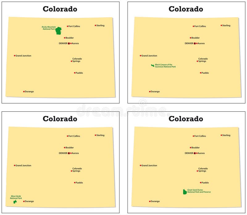 Four Small Vector Maps of the Colorado National Parks Stock Vector ...