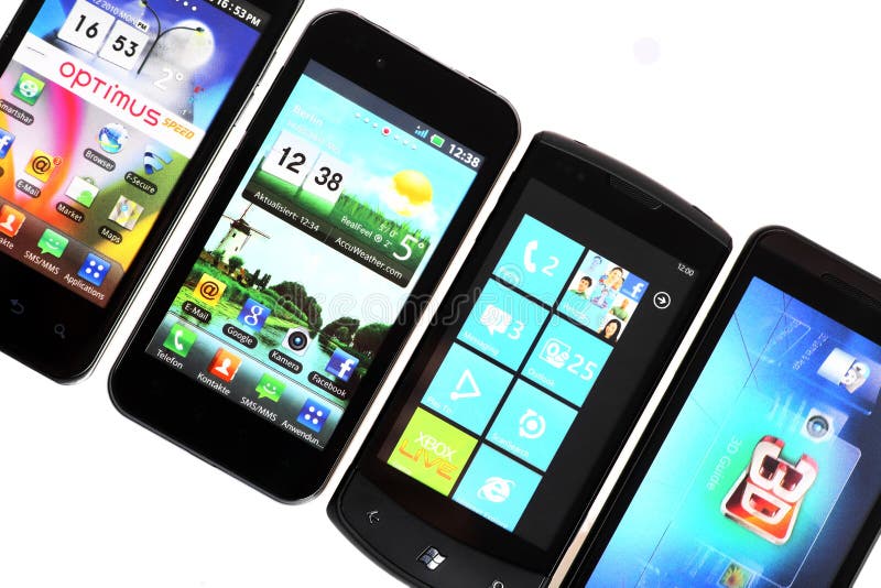 Four smartphones editorial stock image. Image of business - 27851769