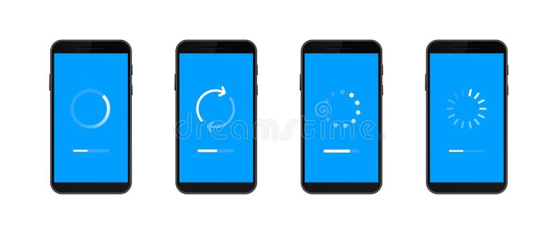 Four Smartphones Show Different Loading Screens with Blue Background ...