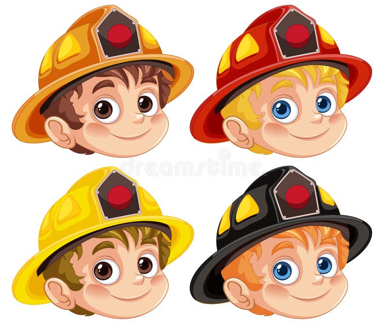 Four Smiling Boys in Firefighter Stock Illustration - Illustration of ...