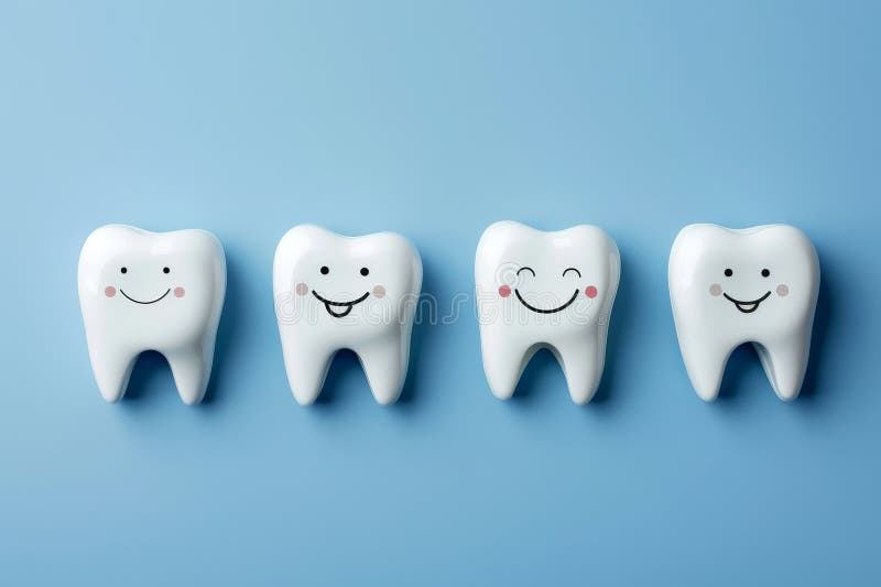 Four Smiling Teeth on a Blue Background. Stock Illustration ...