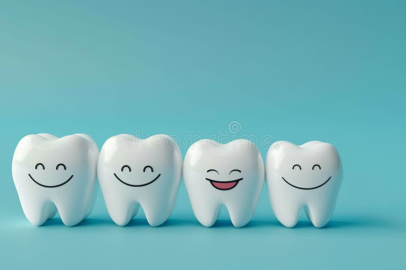 Four Smiling Teeth on a Blue Background. Stock Illustration ...