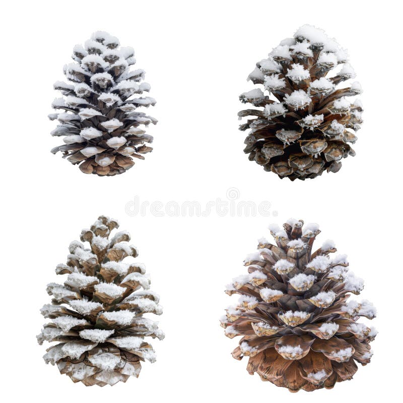 Four Snow-Covered Pine Cones on a White Background Stock Image ...