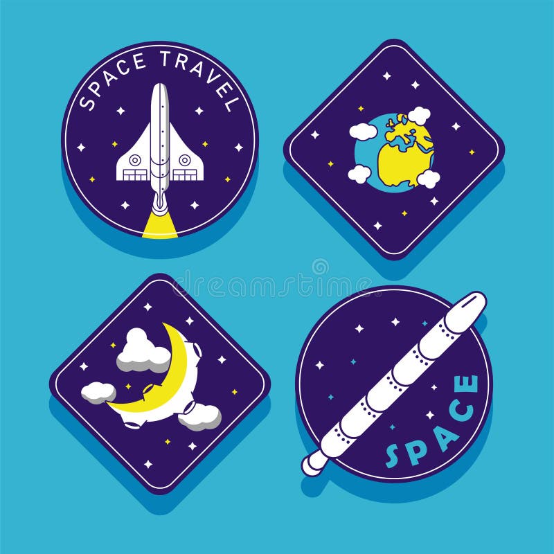 Four space outer badges stock vector. Illustration of astronomy - 253529188