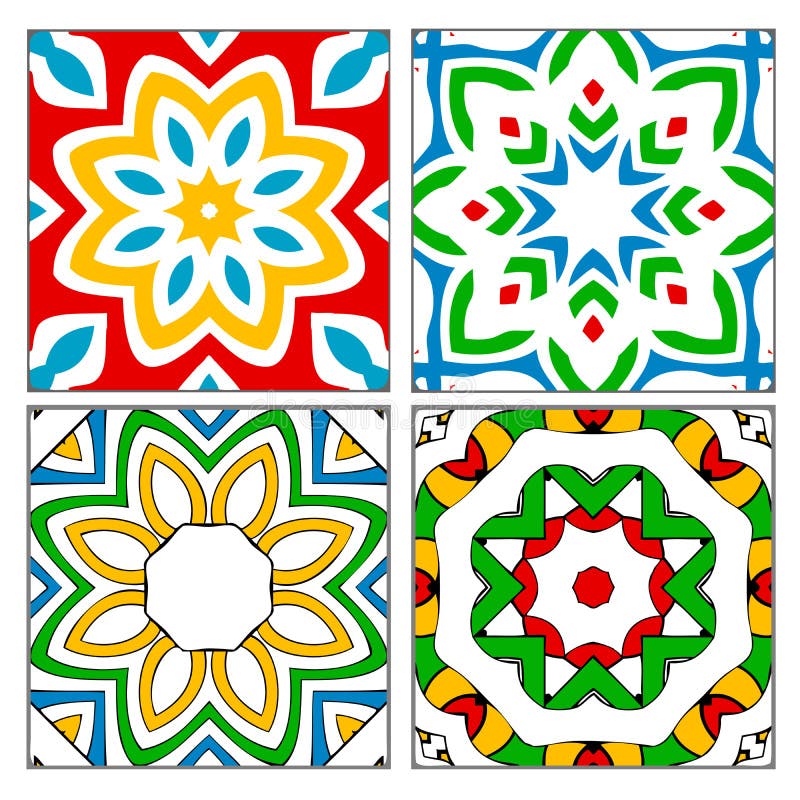 Four spanish tile patterns stock vector. Illustration of white - 10511835