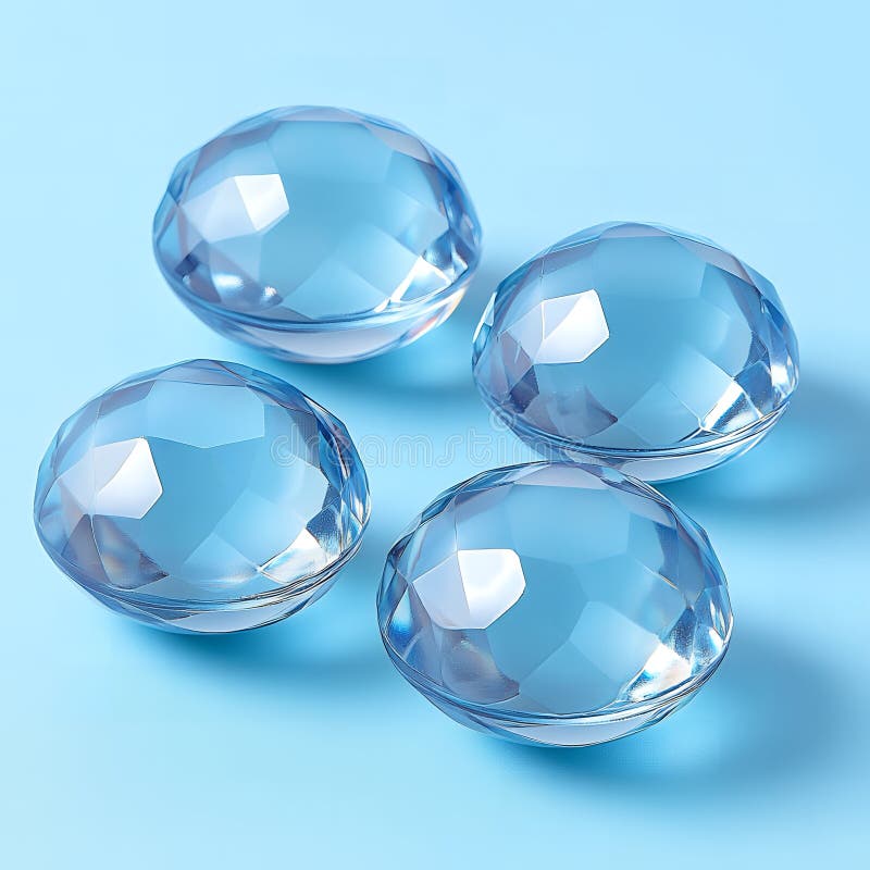 Four Sparkling Light Blue Crystal Balls on a Blue Background Elegant ...