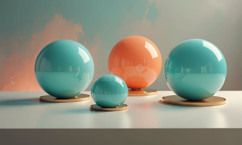 Four Spherical Objects in Varying Sizes and Colors (blue, Orange, Green ...