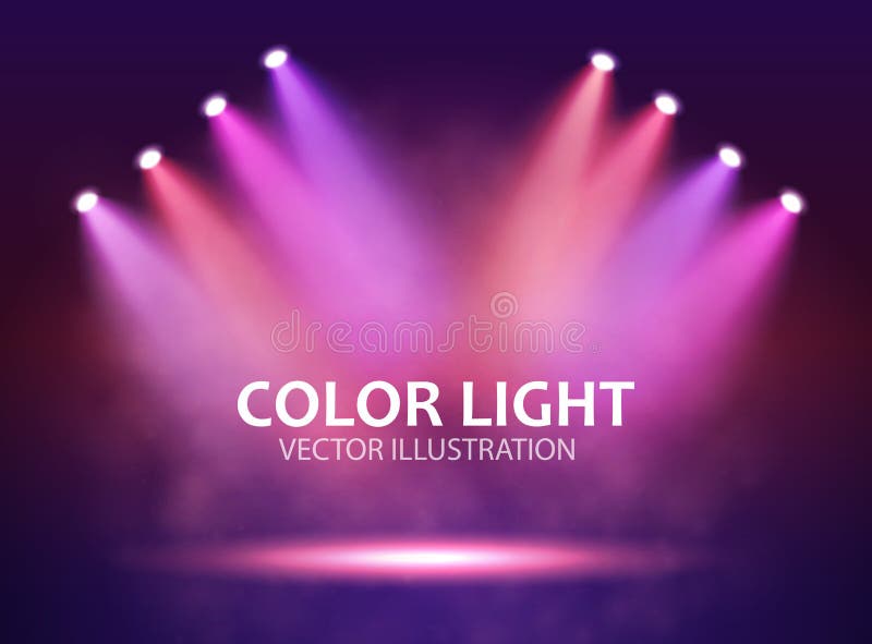 Four Spotlight and Two Side on Stage for Your Design. Colorful Light ...