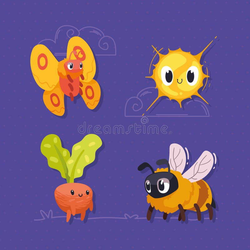 Four Spring Comic Characters Stock Vector - Illustration of clip ...