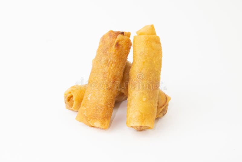 Four Spring Rolls on a White Background Stock Photo - Image of meal ...