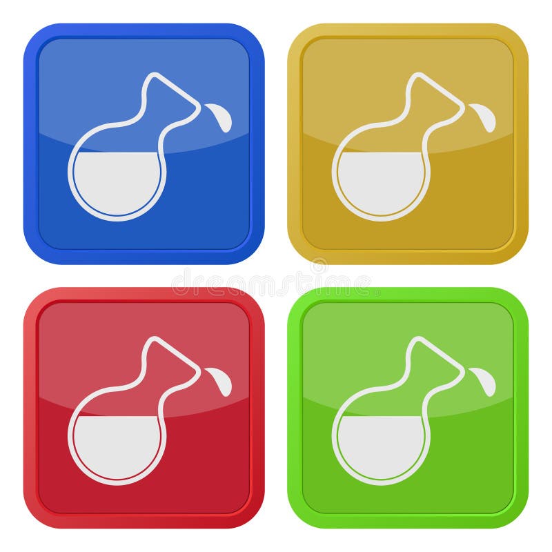 Four Square Color Icons, Flask with a Drop Stock Vector - Illustration ...