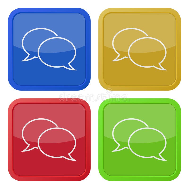 Four Square Color Icons, Speech Bubbles Stock Vector - Illustration of ...