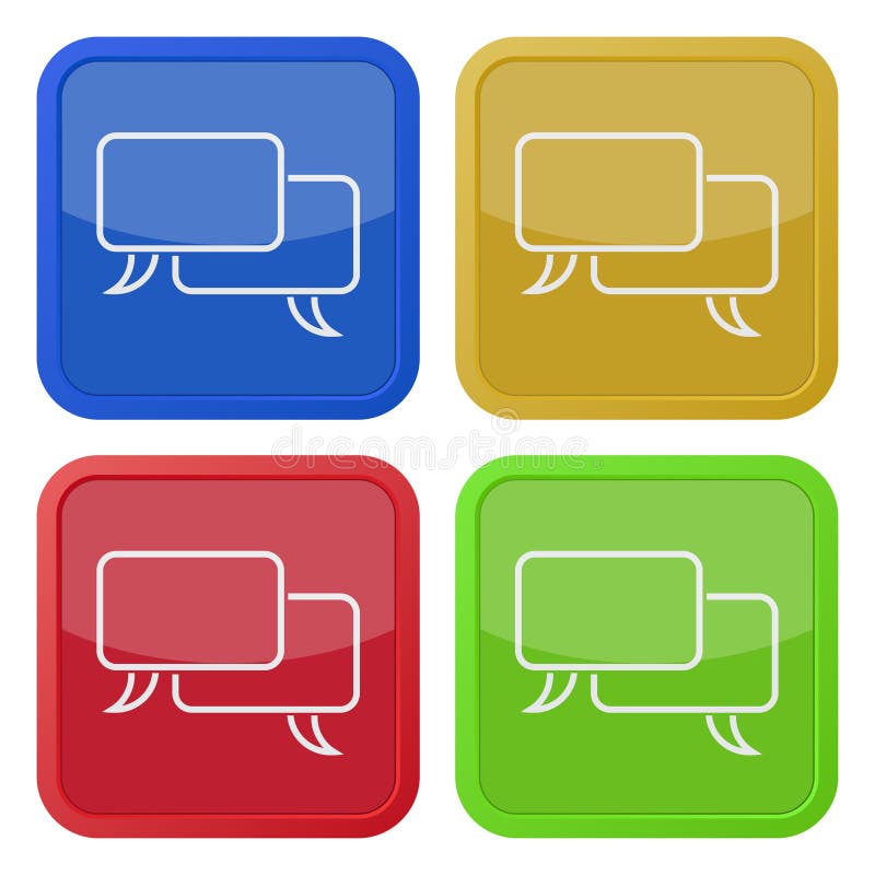 Four Square Color Icons, Two Speech Bubbles Stock Vector - Illustration ...