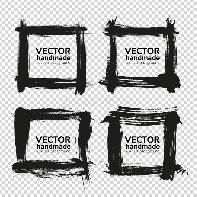 Four Square Frames from Black Abstract Smears on White Transparent ...