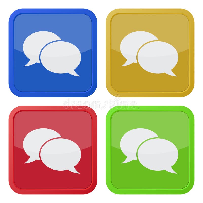 Four Square Icons with Speech Bubbles Stock Vector - Illustration of ...