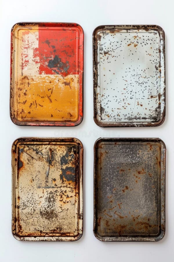 Four Square Metal Trays with Rust and Scratches Stock Image - Image of ...