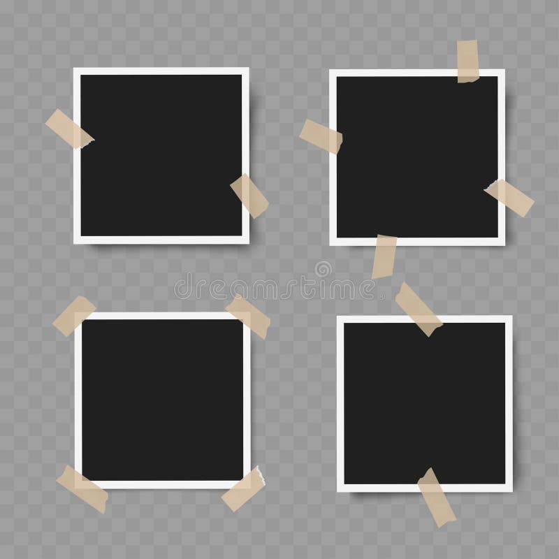 Four Square Photo Frames with Black Background and Tape - Vector Stock ...