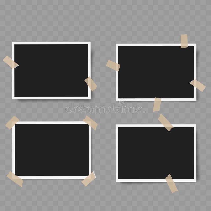 Four Square Photo Frames with Black Background and Tape - Vector Stock ...