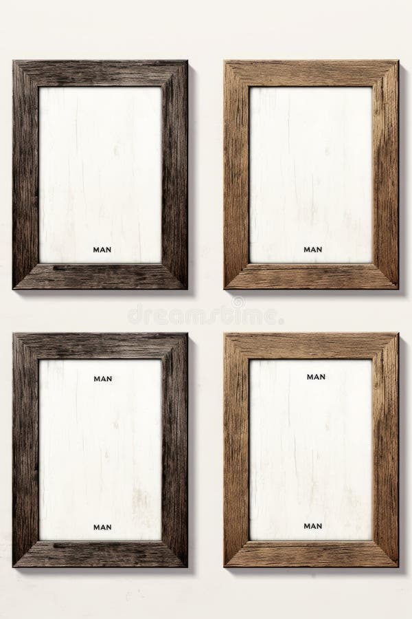 Four Square Wooden Frames on a White Wall Stock Illustration ...