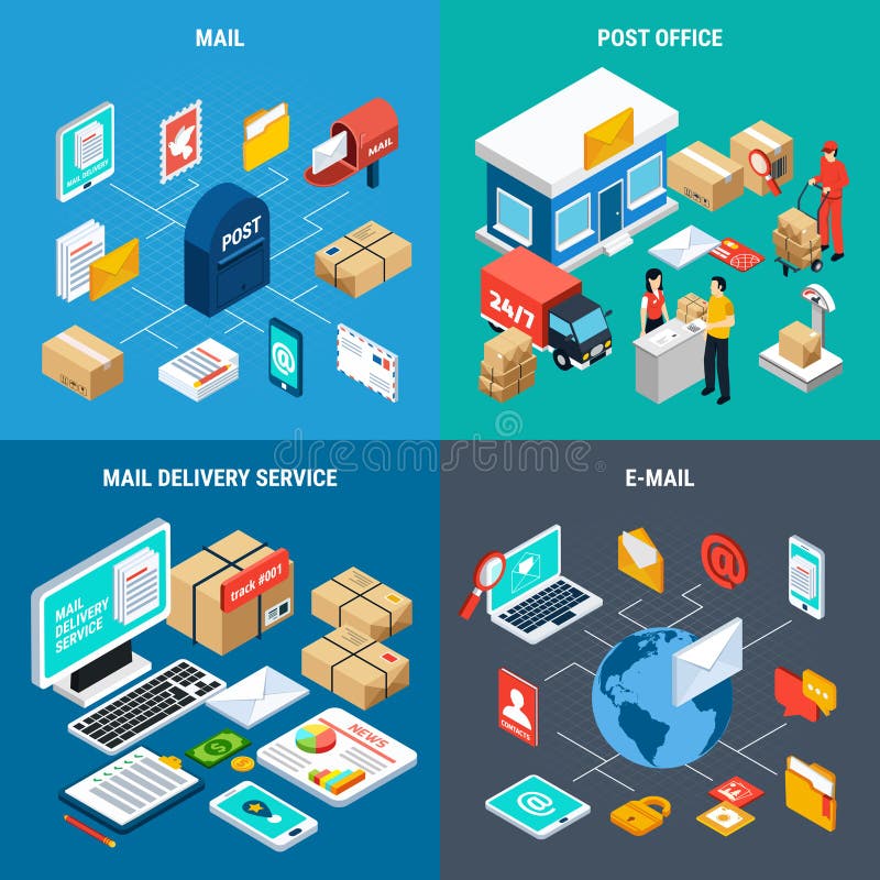 Four Squares Mail Isometric Icon Set Stock Vector - Illustration of ...
