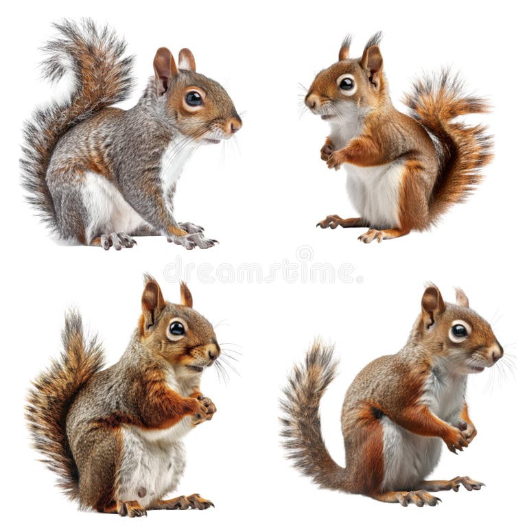 Four Squirrels of Different Colors and Postures Stock Image ...
