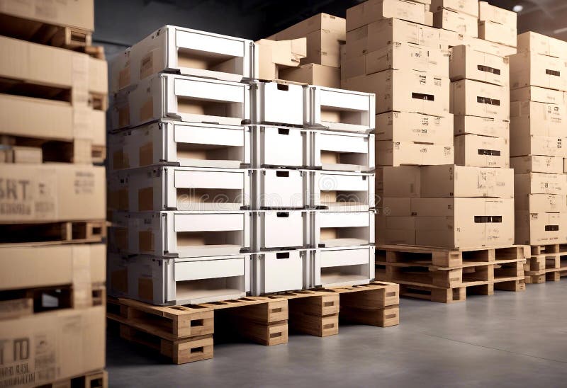 Four Stack Mock White Boxes Pallet Euro 3d Background Illustration Box ...