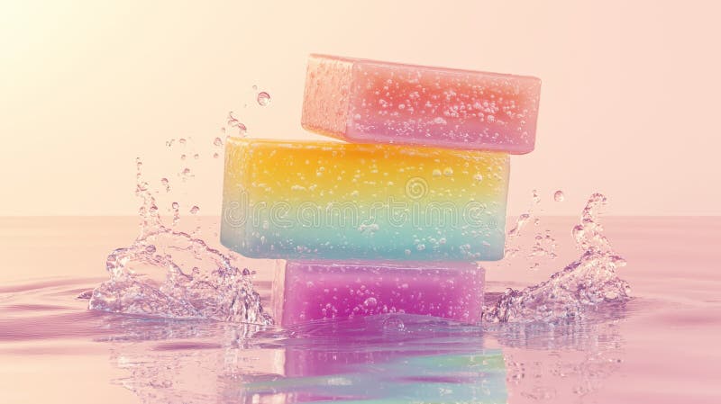 Colorful Gradient Soaps Splashing in Water during Golden Hour Light ...