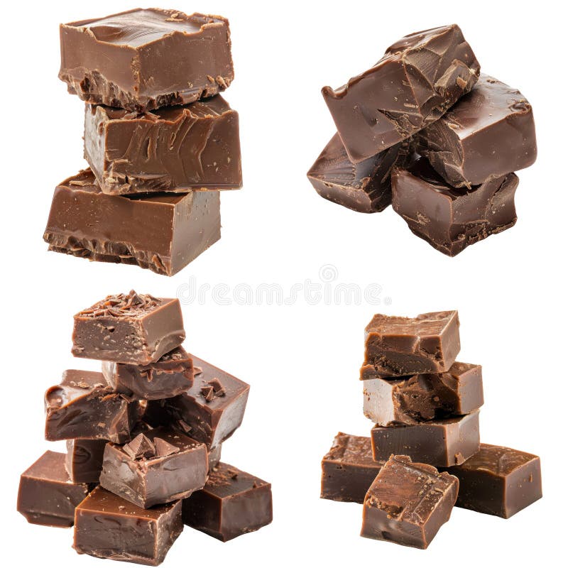 Four Stacks of Dark Chocolate Pieces on White Background Stock Image ...