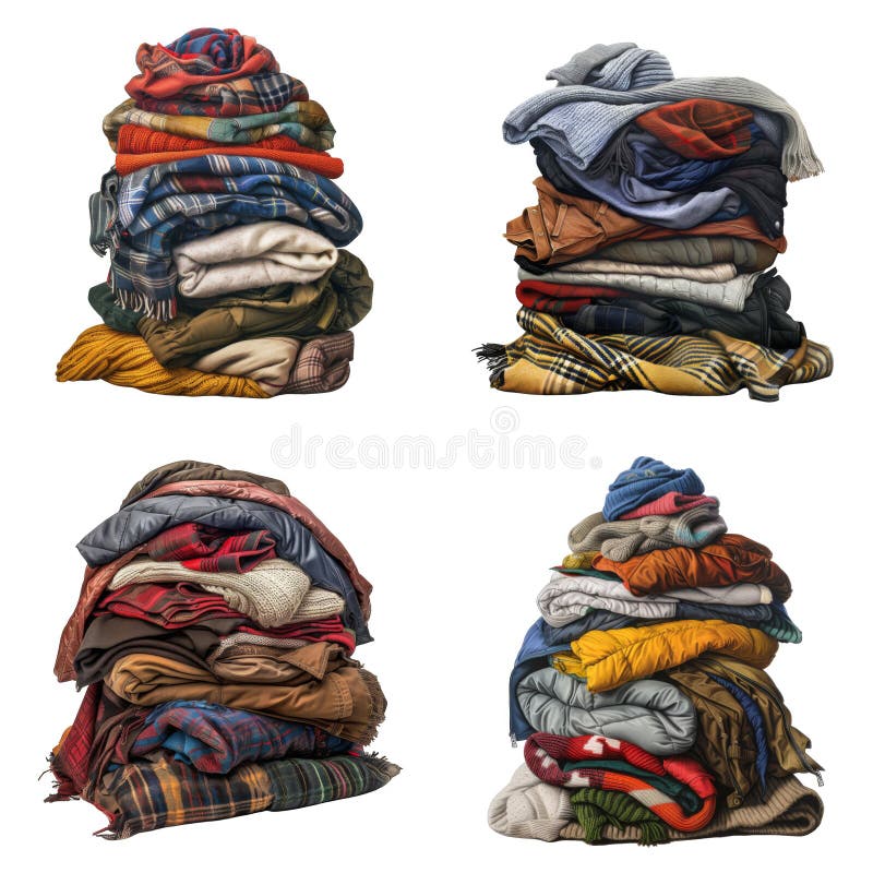 Four Stacks of Folded and Layered Clothing in Different Colors Stock ...