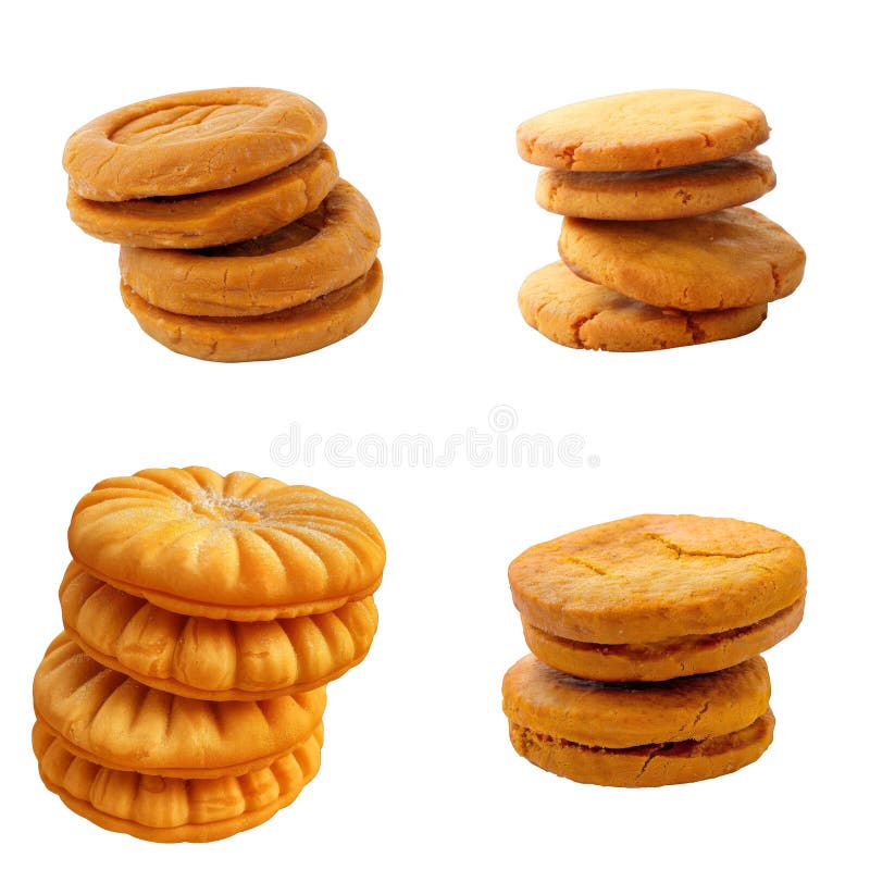 Four Stacks of Round, Golden Brown Cookies Stock Photo - Illustration ...