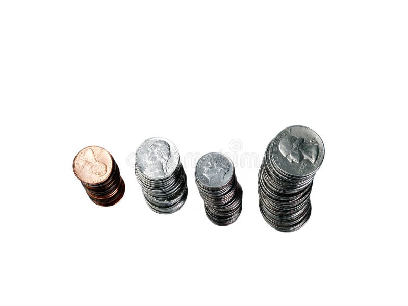 Four Stacks of US Coins on White Background Stock Photo - Image of ...