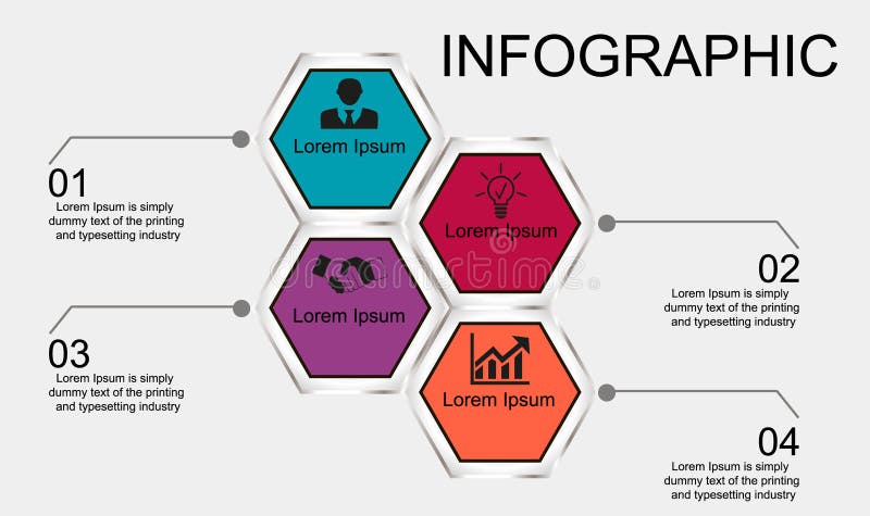 Hexagon Infographics with Text Icons Stock Illustration - Illustration ...