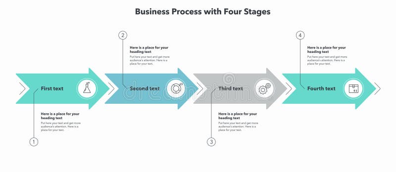 Four Stages Business Process with Arrows and Minimalistic Icons Stock ... Four Stages Business Process with Arrows and Minimalistic Icons Stock ...
