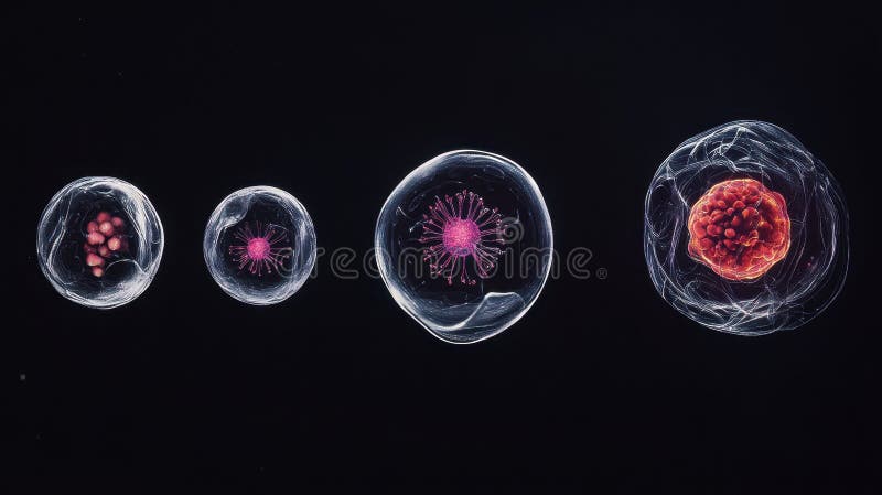 Four Stages of Cellular Development Depicted in a Scientific ...