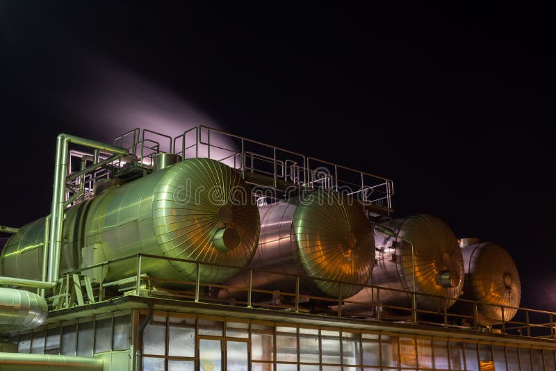 Four Stainless Steel Storage Tanks at Night Stock Image - Image of ...