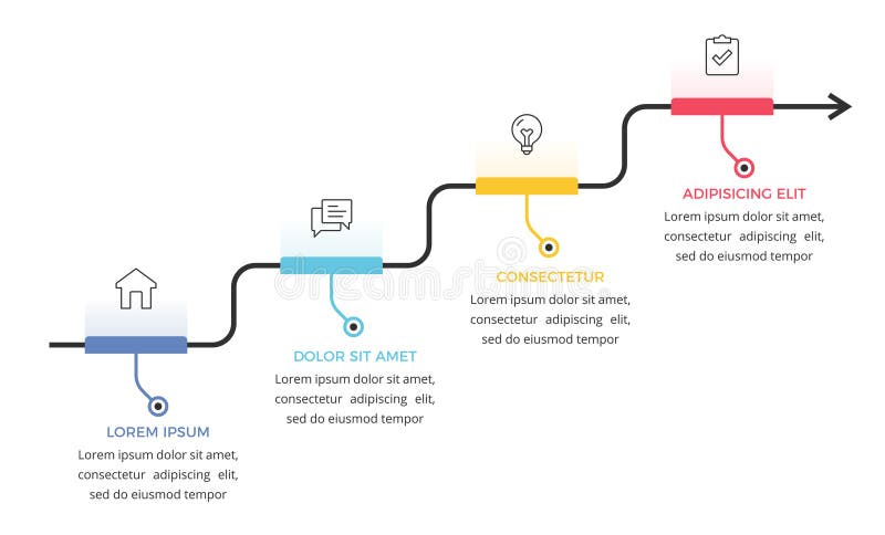 Four Step Process Flow Diagram Stock Vector - Illustration of investment, graph: 420336861