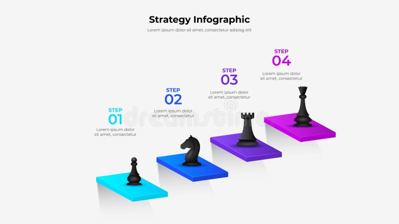 Four Steps Strategy Infographic Showing Chess Pieces on Colorful Steps ...