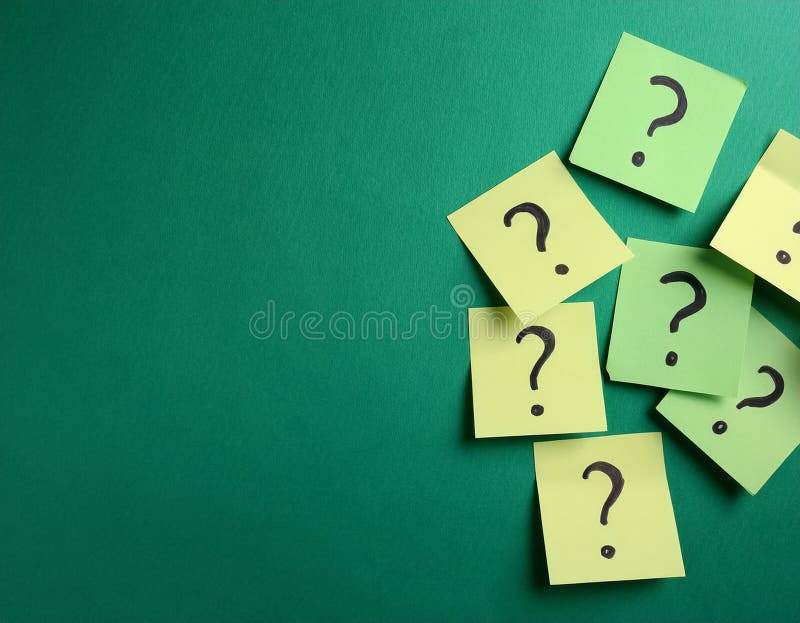 Paper Notes with Question Marks on Green Background, Flat Lay. Space ...