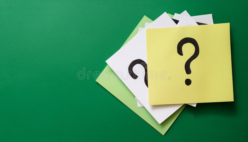 Paper Notes with Question Marks on Green Background, Flat Lay. Space ...