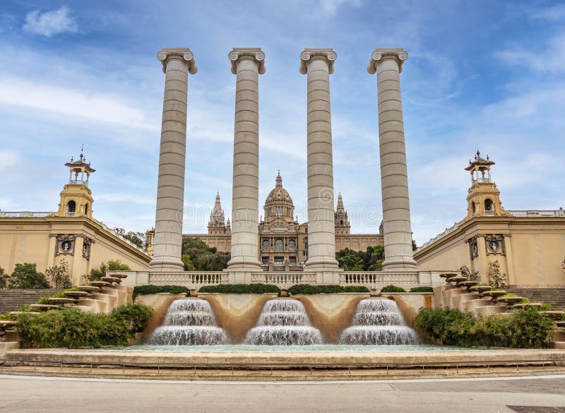 Four Stone Columns in Front of the National Palace in Barcelona. a ...