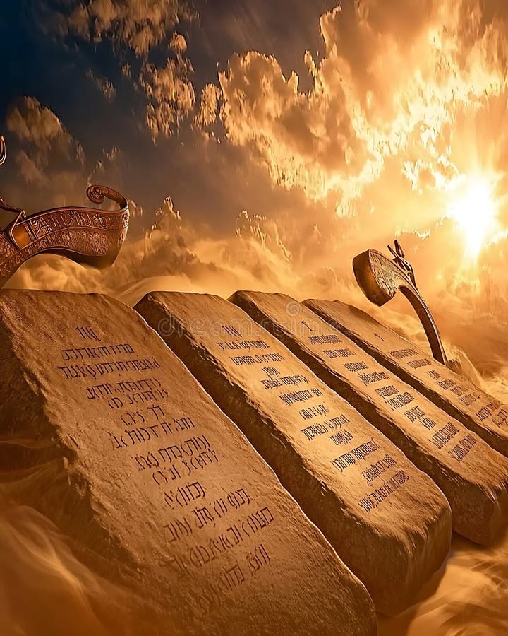 Four Stone Tablets with Hebrew Writing on Them Stock Illustration ...