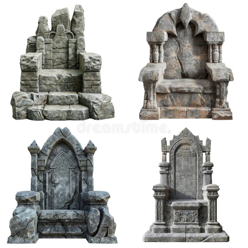 Four Stone Thrones with Carvings and Intricate Details Stock ...